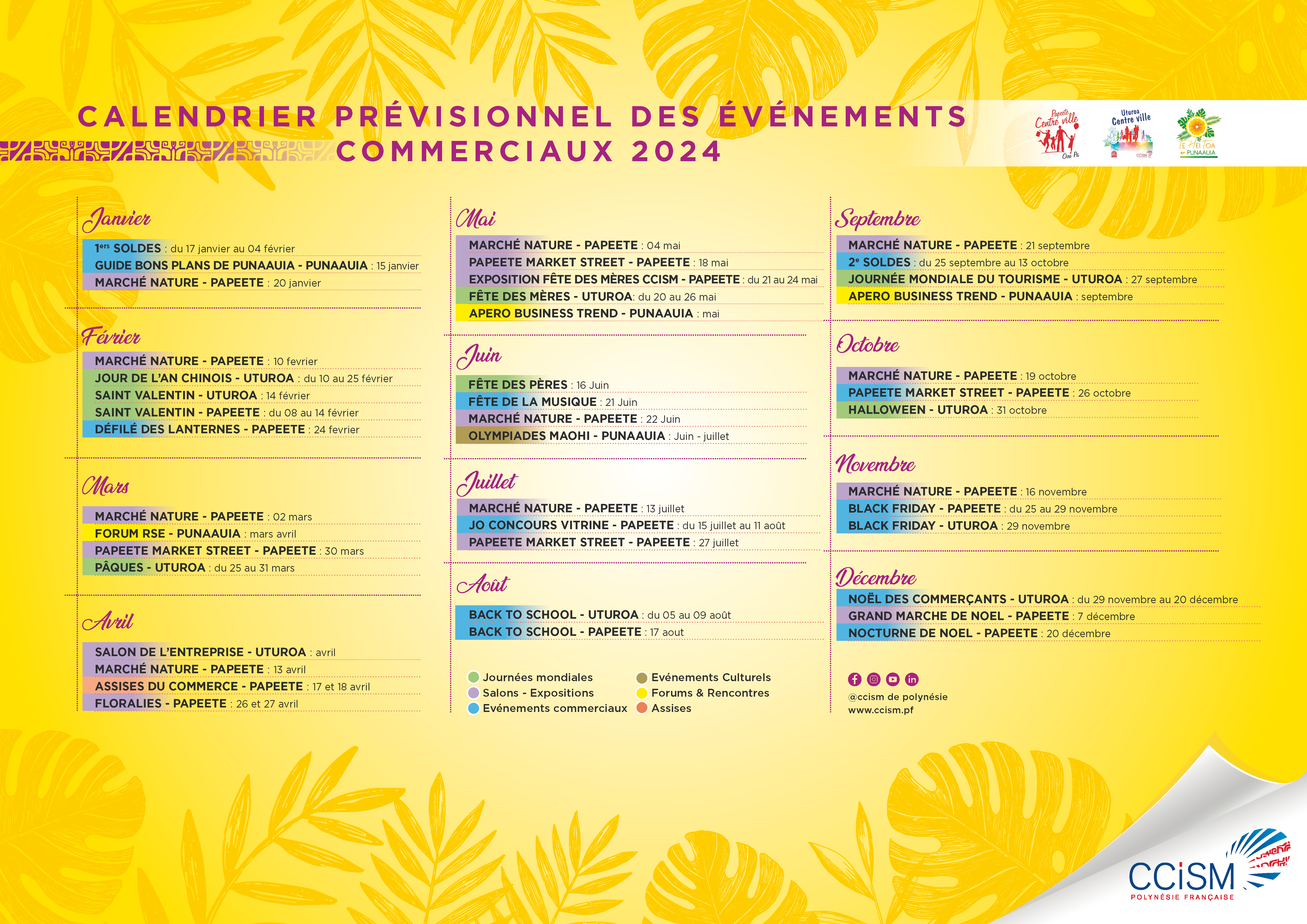 CCISM ÉVÈNEMENTS - Le calendrier prévisionnel des évènements commerciaux 2024 est disponible | CCISM